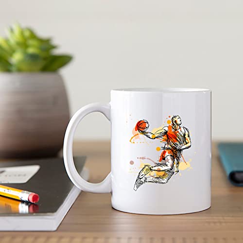 Basketball Player Coffee Cup For Basketball Player, Sport Player | Basketball Player Ceramic Mug Tea Cup | Basketball Player Mug For Men Women | Customize Basketball Mug White 11oz 15oz