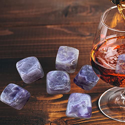 Amethyst Whiskey Stones Chilling Crystal Ice Cubes for Drinks Whiskey Rocks 0.8" Wine Cubes Gifts for Women Set of 6