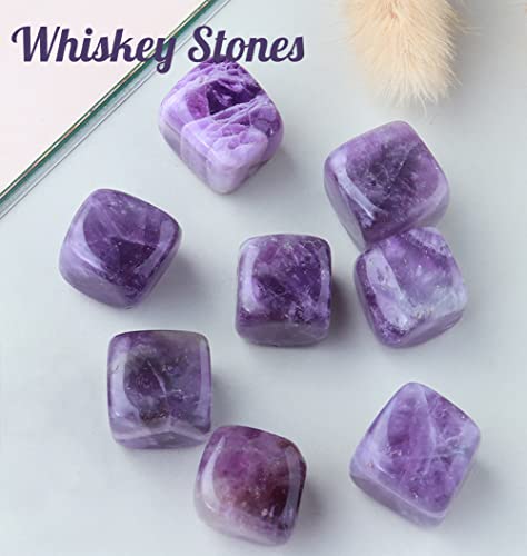 Amethyst Whiskey Stones Chilling Crystal Ice Cubes for Drinks Whiskey Rocks 0.8" Wine Cubes Gifts for Women Set of 6