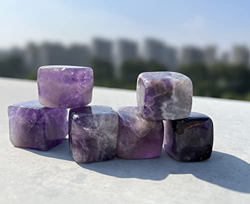 Amethyst Whiskey Stones Chilling Crystal Ice Cubes for Drinks Whiskey Rocks 0.8" Wine Cubes Gifts for Women Set of 6