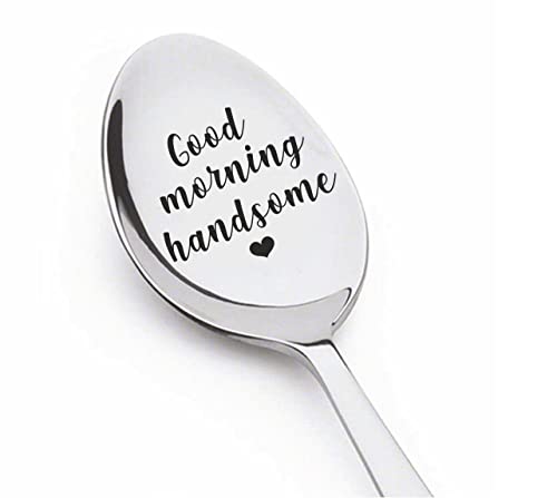 Weefair Good Morning Handsome | Gift for Him | Valentine's Day Gift | Long Distance Gifts | Engraved Spoon 7'' | Christmas Stocking Stuffer, Silver