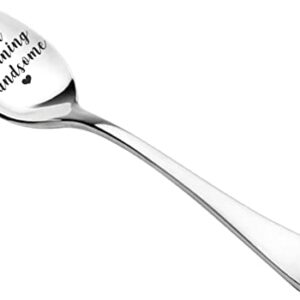 Weefair Good Morning Handsome | Gift for Him | Valentine's Day Gift | Long Distance Gifts | Engraved Spoon 7'' | Christmas Stocking Stuffer, Silver