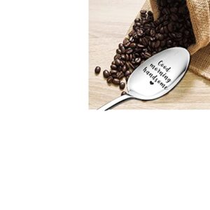 Weefair Good Morning Handsome | Gift for Him | Valentine's Day Gift | Long Distance Gifts | Engraved Spoon 7'' | Christmas Stocking Stuffer, Silver