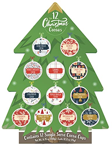 Christmas Cocoa Gift 12 Single Serve Keurig Compatible K CUPS Hot Chocolate Pods Advent Calendar For Adults or Kids Assortment- Holiday Cocoa Gift Box Set - Best Xmas Present Idea/Stocking Stuffer (Hot Chocolate)