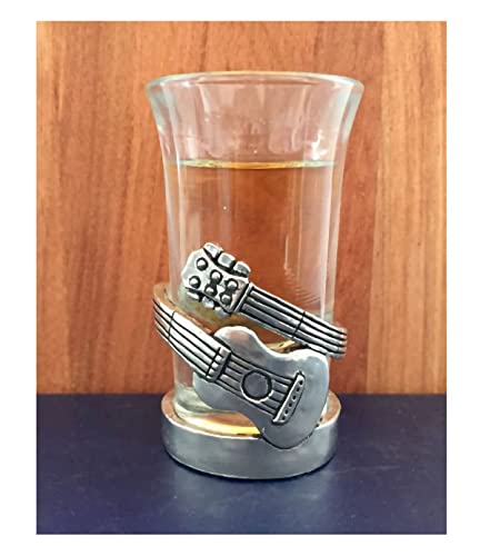 Basic Spirit Guitar Pewter Shot Glass for Music Lover Home Bar, Stocking Stuffer, Party Favor or Gift