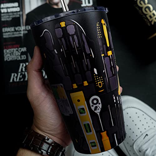 Tumbler for Men Mechanic Tools Box Coffee Tumbler for Engineer Men 20 oz Vacuum Insulated Stainless Steel Travel Mug Gifts Machine Tool Box Cup