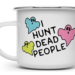 Funny Ghost Hunter Paranormal Investigator Enamel Campfire Mug, Outdoor Camping Coffee Cup, Nature Camp Lover Gift (16oz)