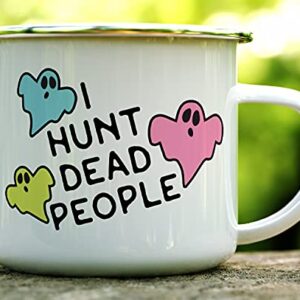 Funny Ghost Hunter Paranormal Investigator Enamel Campfire Mug, Outdoor Camping Coffee Cup, Nature Camp Lover Gift (16oz)