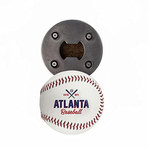 Atlanta Bottle Opener, Beer Bottle Opener Made from Real Baseball's Leather, Magnetic Bottle Opener & Cap Catcher - Cool Gadget for Teens & Present for Men