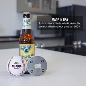 Atlanta Bottle Opener, Beer Bottle Opener Made from Real Baseball's Leather, Magnetic Bottle Opener & Cap Catcher - Cool Gadget for Teens & Present for Men