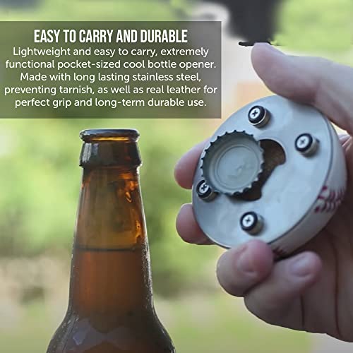 Atlanta Bottle Opener, Beer Bottle Opener Made from Real Baseball's Leather, Magnetic Bottle Opener & Cap Catcher - Cool Gadget for Teens & Present for Men