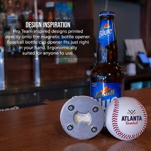 Atlanta Bottle Opener, Beer Bottle Opener Made from Real Baseball's Leather, Magnetic Bottle Opener & Cap Catcher - Cool Gadget for Teens & Present for Men