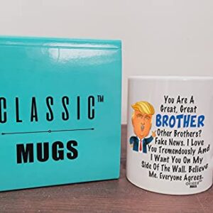 Classic Mugs Donald Trump Terrific Brother Fun Brother Coffee Mug Cup Graduation Gag Gifts for Brother Bro Men Him Guy from Sister Mom Dad Friend Funny Gift for Brother for Christmas Birthday