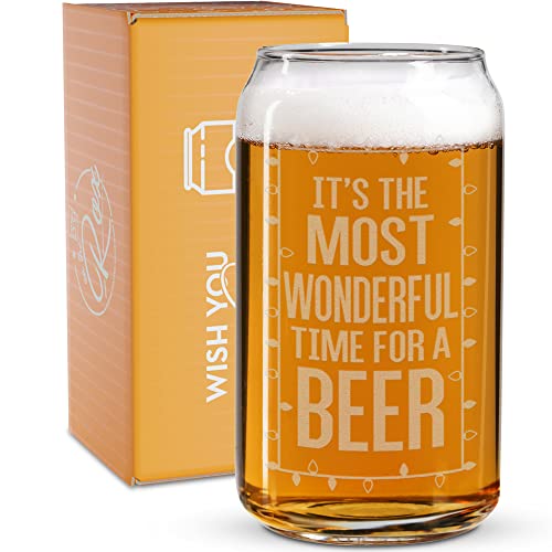 Beer Can Glass-It's The Most Wonderful Time For A Beer-Funny Christmas Present for Men and Women