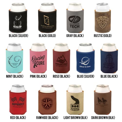 The Groom - Vegan Leather Can Cooler Cozie Personalized With Wedding Date - Gift For Him (Rustic/Gold)