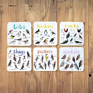 set of 6 bird pun coasters for drinks,square coaster set for cups home kitchen funny coasters set table with non-slip decor gift idea for bird lover friends bar housewarming gift coffee