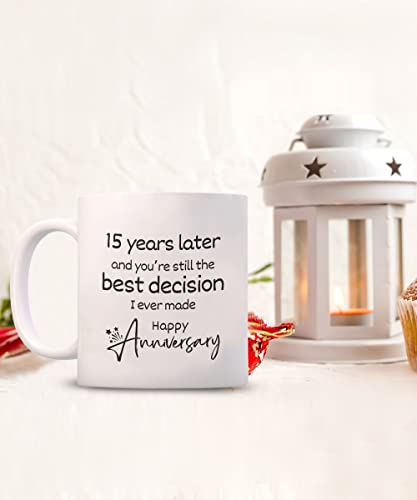 15 Year Anniversary Coffee Mug,Best 15th Wedding Anniversary Appreciation Tumbler Gifts For Men Women Husband Wife Her Him Couple Fifteen Years Fifteenth Funny Marriage Travel Pottery Presents Tea Cup