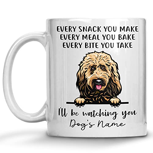 Personalized Goldendoodle Coffee Mug, Every Snack You Make I'll Be Watching You, Customized Dog Mugs for Mom Dad, Gifts for Dog Lover, Mothers Day, Fathers Day, Birthday Presents