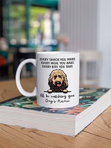 Personalized Goldendoodle Coffee Mug, Every Snack You Make I'll Be Watching You, Customized Dog Mugs for Mom Dad, Gifts for Dog Lover, Mothers Day, Fathers Day, Birthday Presents