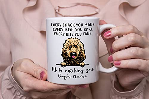 Personalized Goldendoodle Coffee Mug, Every Snack You Make I'll Be Watching You, Customized Dog Mugs for Mom Dad, Gifts for Dog Lover, Mothers Day, Fathers Day, Birthday Presents