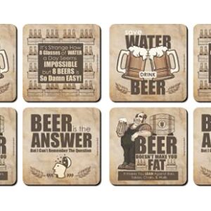 Funny Coasters for Drinks, 8 Set Coasters Cork Base, Beer Coasters for Drinks Funny, Bar Coasters Funny Ideal for Man Cave, Coasters with Sayings, Funny Coasters, Housewarming Gift for Beer Lovers