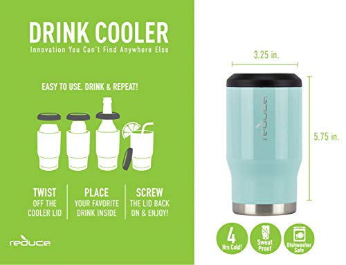 Reduce Can Cooler - 4-in-1 Stainless Steel Can Holder and Beer Bottle Holder, 4 Hours Cold - The Drink Cooler For 12 oz Slim Cans, Regular Cans, Bottles and Mixed Drinks - Cayenne, Opaque Gloss