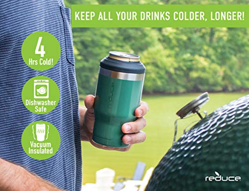 Reduce Can Cooler - 4-in-1 Stainless Steel Can Holder and Beer Bottle Holder, 4 Hours Cold - The Drink Cooler For 12 oz Slim Cans, Regular Cans, Bottles and Mixed Drinks - Cayenne, Opaque Gloss