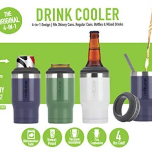 Reduce Can Cooler - 4-in-1 Stainless Steel Can Holder and Beer Bottle Holder, 4 Hours Cold - The Drink Cooler For 12 oz Slim Cans, Regular Cans, Bottles and Mixed Drinks - Cayenne, Opaque Gloss