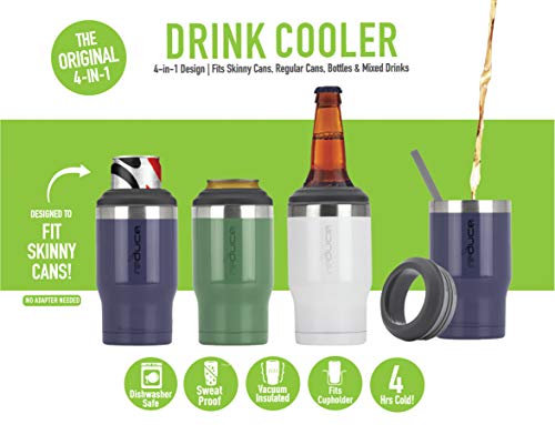 Reduce Can Cooler - 4-in-1 Stainless Steel Can Holder and Beer Bottle Holder, 4 Hours Cold - The Drink Cooler For 12 oz Slim Cans, Regular Cans, Bottles and Mixed Drinks - Cayenne, Opaque Gloss