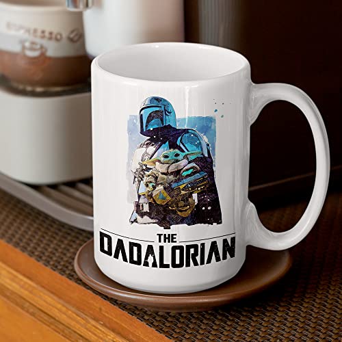 The Mandalorian Mug, The Child Grogu, Dadalorian, Father's Day Gift, Best Gifts For Dad, Dad Mug, Cool Gifts for Men, Ceramic Coffee Mug - White (15 Ounces)