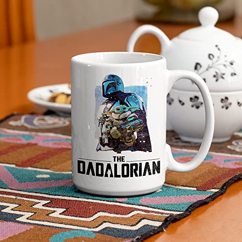 The Mandalorian Mug, The Child Grogu, Dadalorian, Father's Day Gift, Best Gifts For Dad, Dad Mug, Cool Gifts for Men, Ceramic Coffee Mug - White (15 Ounces)