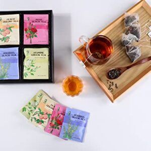 Libamtea Tea Sampler Gift Sets - Assorted Tea Gift Box - 24 Count Tea Bags,4 Tea Flavors | 100% Natural Ingredients | Holiday Gifts for Women（Peach Oolong,Jasmine,Rose Black,Rooibos）