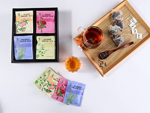 Libamtea Tea Sampler Gift Sets - Assorted Tea Gift Box - 24 Count Tea Bags,4 Tea Flavors | 100% Natural Ingredients | Holiday Gifts for Women（Peach Oolong,Jasmine,Rose Black,Rooibos）