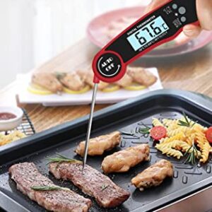 FLYSZQ Digital Instant Read Meat Thermometer,Foldable Probe with Backlight,Waterproof and Calibration,Thermometer for Food Cooking,Grilling,Baking (Red)