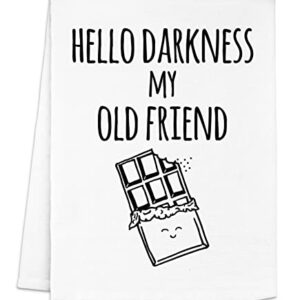 Funny Kitchen Towel, Hello Darkness My Old Friend, Flour Sack Dish Towel, Sweet Housewarming Gift, White or Gray (White)