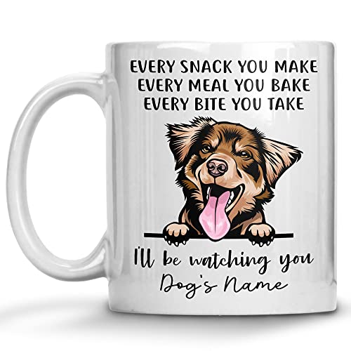 Personalized Red Tri Australian Shepherd Coffee Mug, Every Snack You Make I'll Be Watching You, Customized Dog Mugs for Mom Dad, Gifts for Dog Lover, Mothers Day, Fathers Day, Birthday Presents