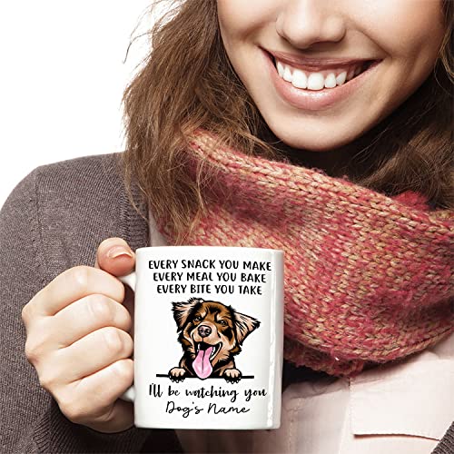 Personalized Red Tri Australian Shepherd Coffee Mug, Every Snack You Make I'll Be Watching You, Customized Dog Mugs for Mom Dad, Gifts for Dog Lover, Mothers Day, Fathers Day, Birthday Presents