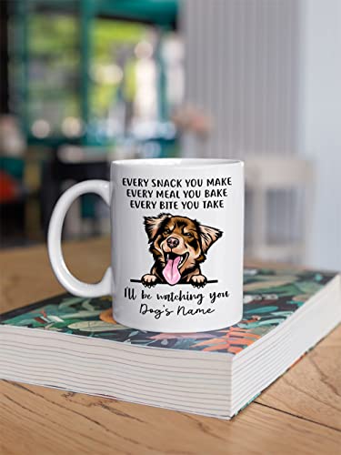 Personalized Red Tri Australian Shepherd Coffee Mug, Every Snack You Make I'll Be Watching You, Customized Dog Mugs for Mom Dad, Gifts for Dog Lover, Mothers Day, Fathers Day, Birthday Presents