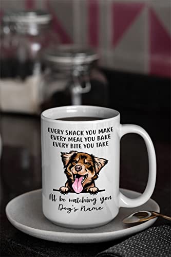 Personalized Red Tri Australian Shepherd Coffee Mug, Every Snack You Make I'll Be Watching You, Customized Dog Mugs for Mom Dad, Gifts for Dog Lover, Mothers Day, Fathers Day, Birthday Presents