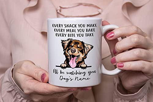 Personalized Red Tri Australian Shepherd Coffee Mug, Every Snack You Make I'll Be Watching You, Customized Dog Mugs for Mom Dad, Gifts for Dog Lover, Mothers Day, Fathers Day, Birthday Presents