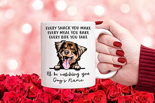 Personalized Red Tri Australian Shepherd Coffee Mug, Every Snack You Make I'll Be Watching You, Customized Dog Mugs for Mom Dad, Gifts for Dog Lover, Mothers Day, Fathers Day, Birthday Presents