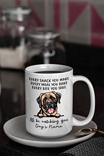 Personalized Mastiff Coffee Mug, Every Snack You Make I'll Be Watching You, Customized Dog Mugs for Mom Dad, Gifts for Dog Lover, Mothers Day, Fathers Day, Birthday Presents