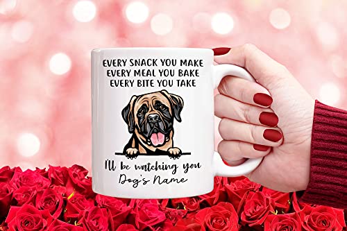 Personalized Mastiff Coffee Mug, Every Snack You Make I'll Be Watching You, Customized Dog Mugs for Mom Dad, Gifts for Dog Lover, Mothers Day, Fathers Day, Birthday Presents