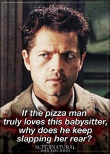 ata-boy supernatural castiel ‘pizza man’ 2.5″ x 3.5″ magnet for refrigerators and lockers