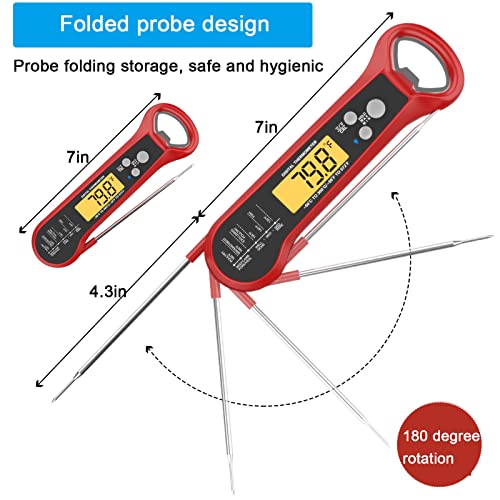 Digital Food Thermometer-Instant Read Meat Thermometer for Cooking for Grilling BBQ,Kitchen Cooking,Baking,with Bottle Opener,IP67 Waterproof,Backlight & Calibration