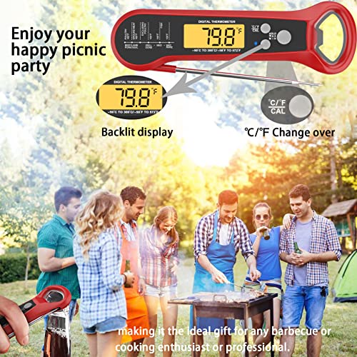 Digital Food Thermometer-Instant Read Meat Thermometer for Cooking for Grilling BBQ,Kitchen Cooking,Baking,with Bottle Opener,IP67 Waterproof,Backlight & Calibration