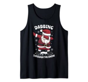 santa dabbing through snow christmas stocking stuffer gift tank top