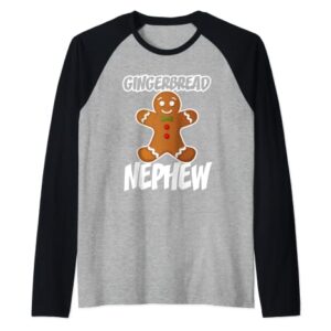 Mens Gingerbread Nephew Christmas Stocking Stuffer Raglan Baseball Tee