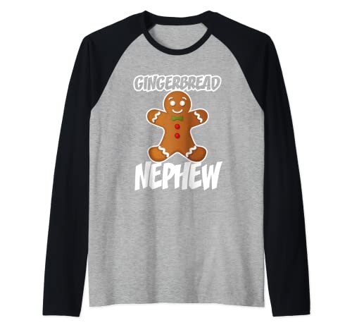 Mens Gingerbread Nephew Christmas Stocking Stuffer Raglan Baseball Tee