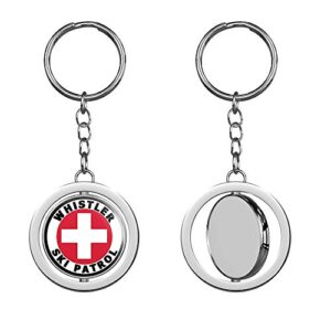 prs vinyl round whistler ski patrol (bc british columbia snow) keychain spinning round chrome metal key chain